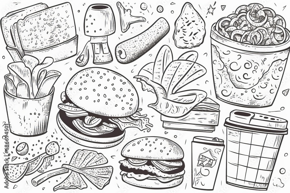 Assorted unhealthy food items, concept of junk food and the pitfalls of ...