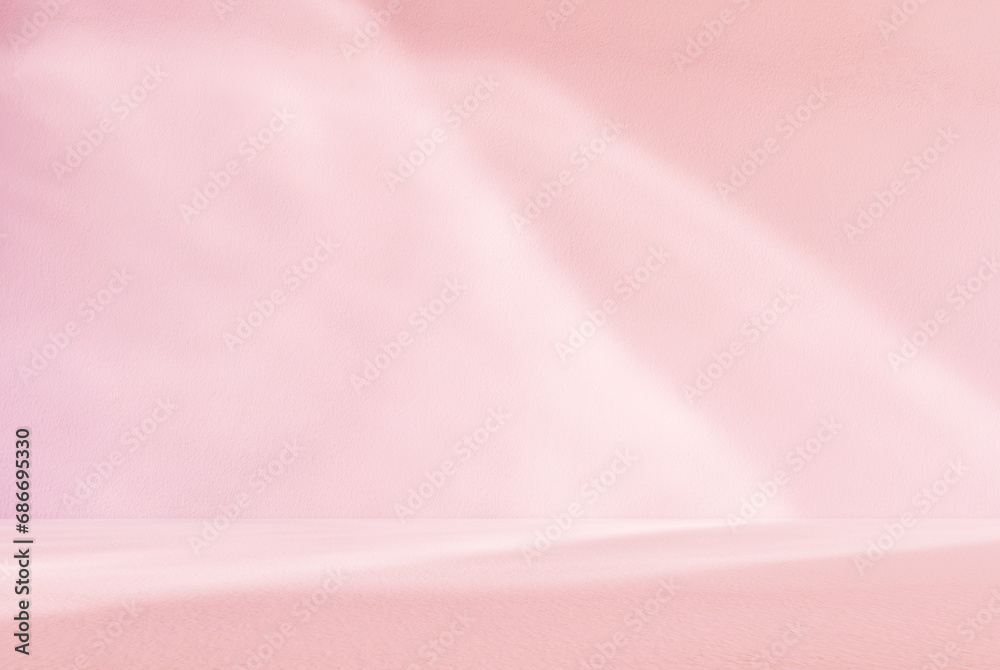 Empty pink colour room studio with sunlight effect shadow on the floor ...