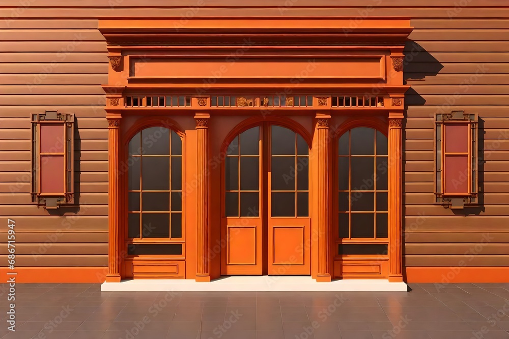 vintage orange painted storefront , retro commercial facade template ...