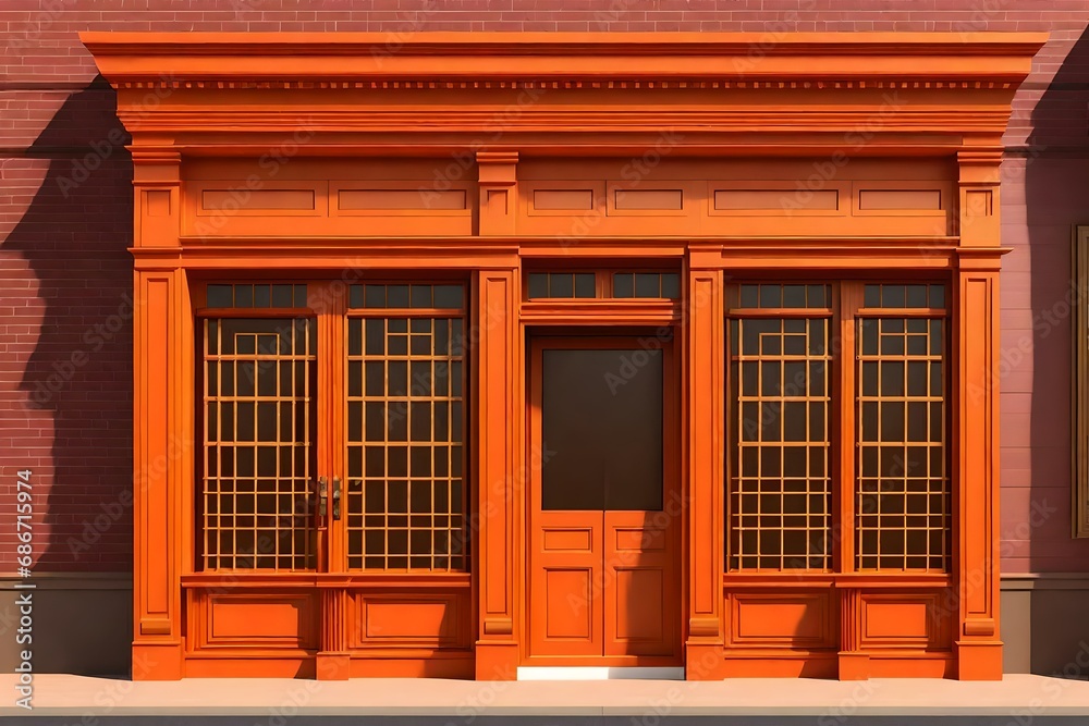 vintage orange painted storefront , retro commercial facade template ...