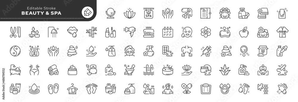 Set of line icons in linear style. Series - Spa salon, beauty. Skin ...