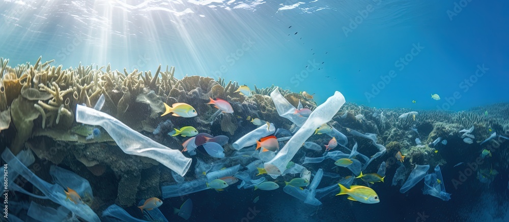 Plastic pollution in the ocean caused by single use plastic and fish in ...