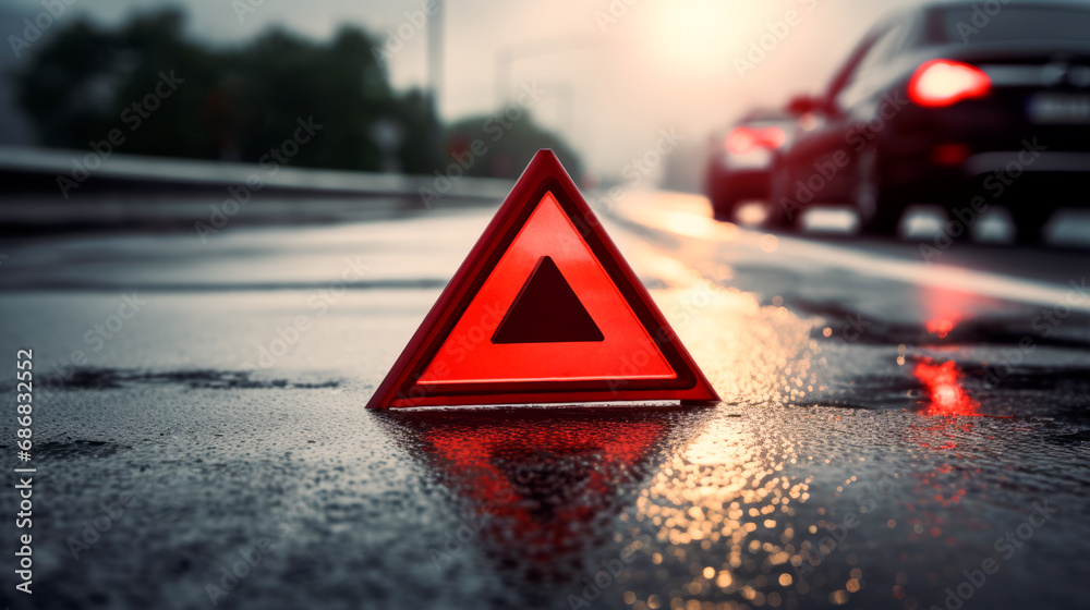 Car accident on wet road during rain, head on collision side view. Two ...