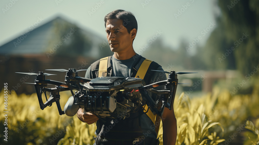 Agricultural Drone Operator: A portrait of a professional operating ...