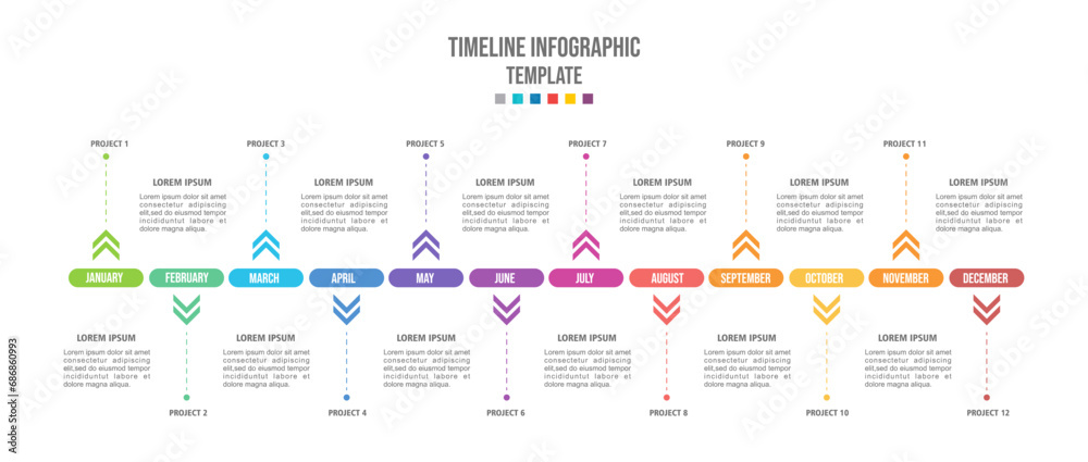 Infographic elements design template, 12 Months modern Timeline diagram ...