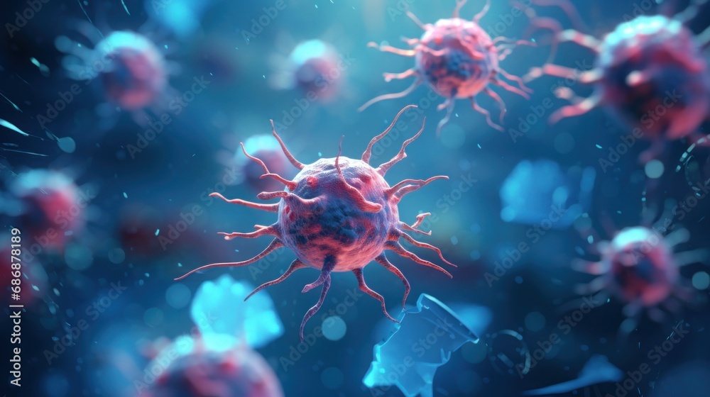 Cancer cells that cause tumors in human body. Macro view. Oncology. Terrible disease of humanity ...