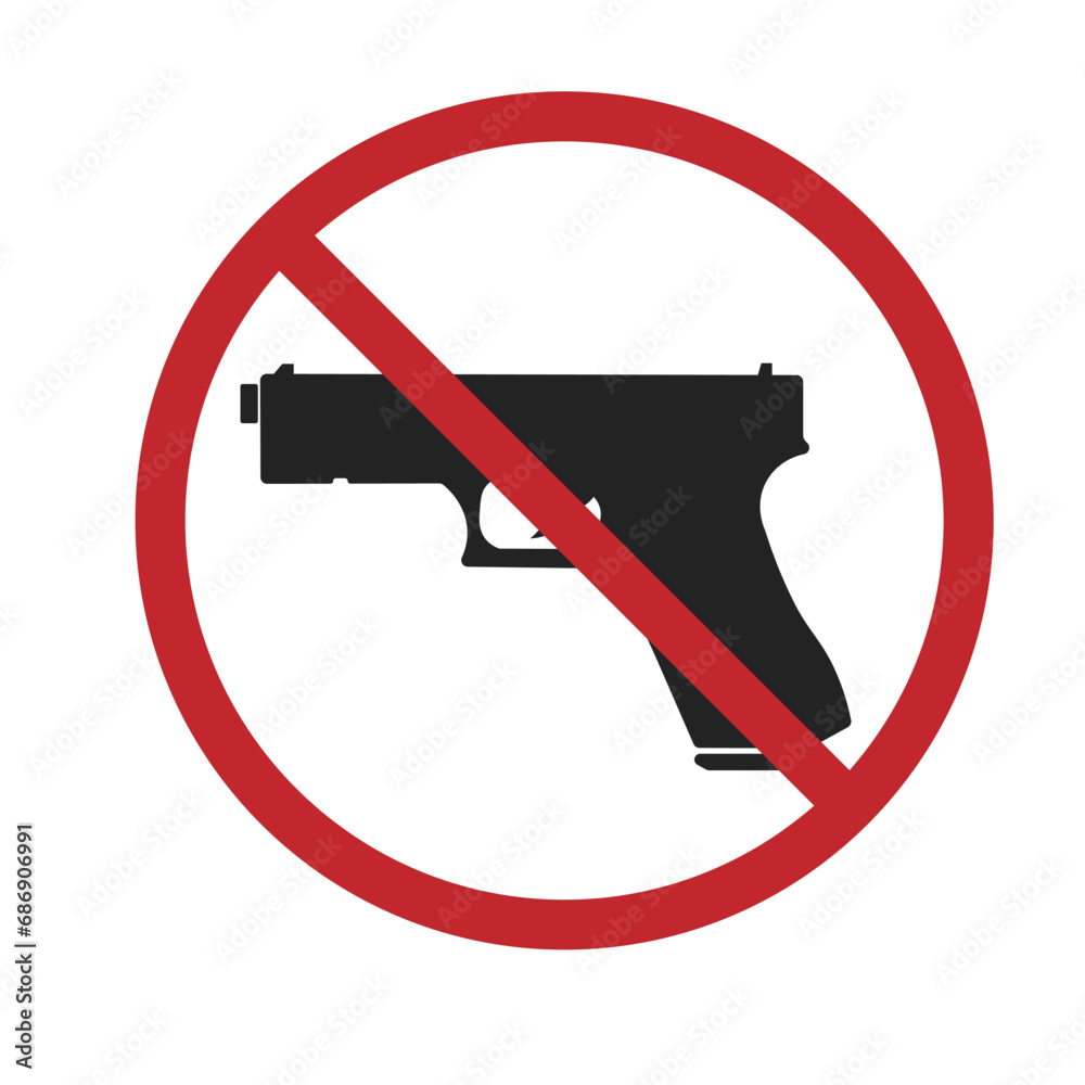 Isolated pictogram sign of pistol, gun, firearm, weapon not allowed ...