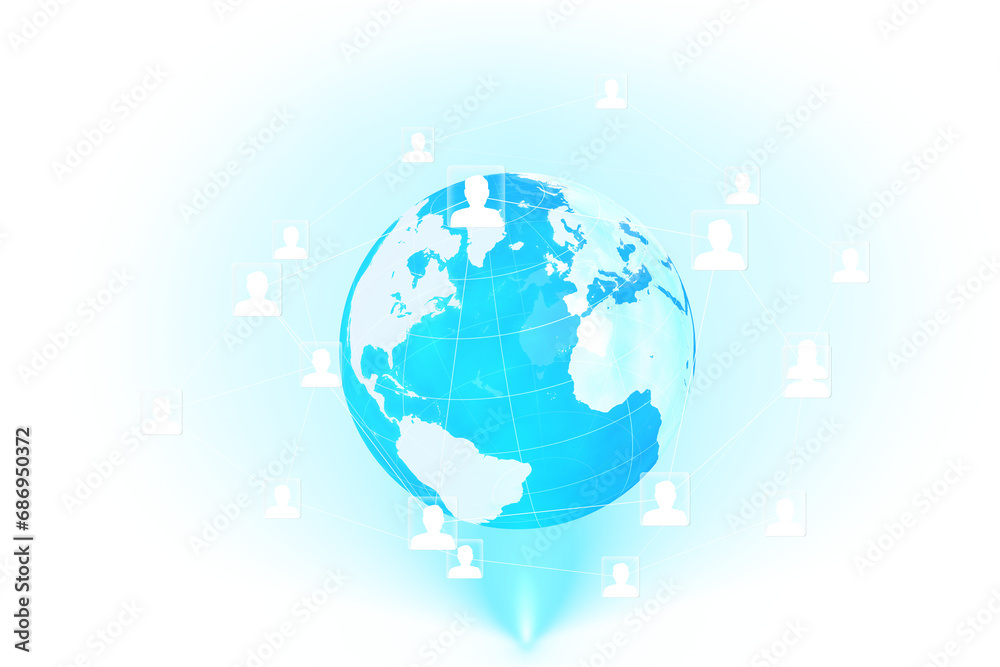 Digital png illustration of blue earth and portraits connected on ...