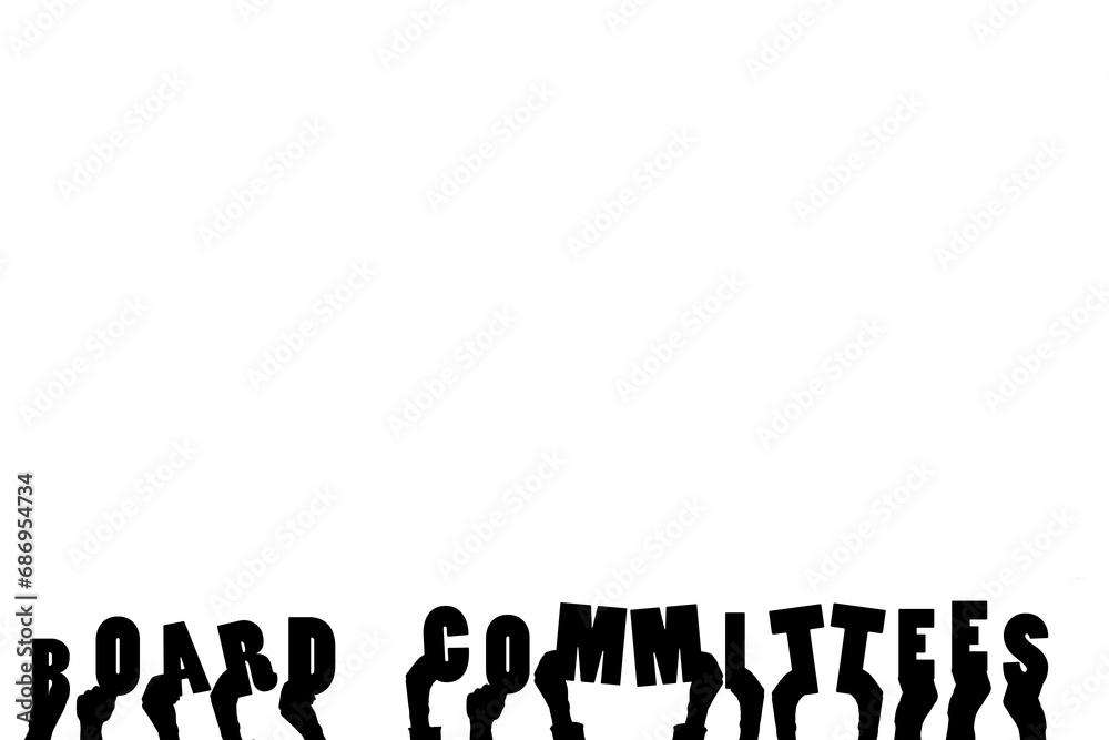 Digital png illustration of hands with board committees text on ...