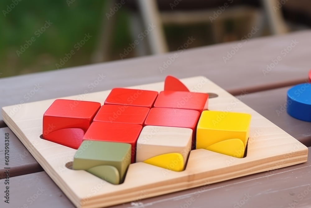 Kids wood game with geometric shapes. logical thinking, business logic ...