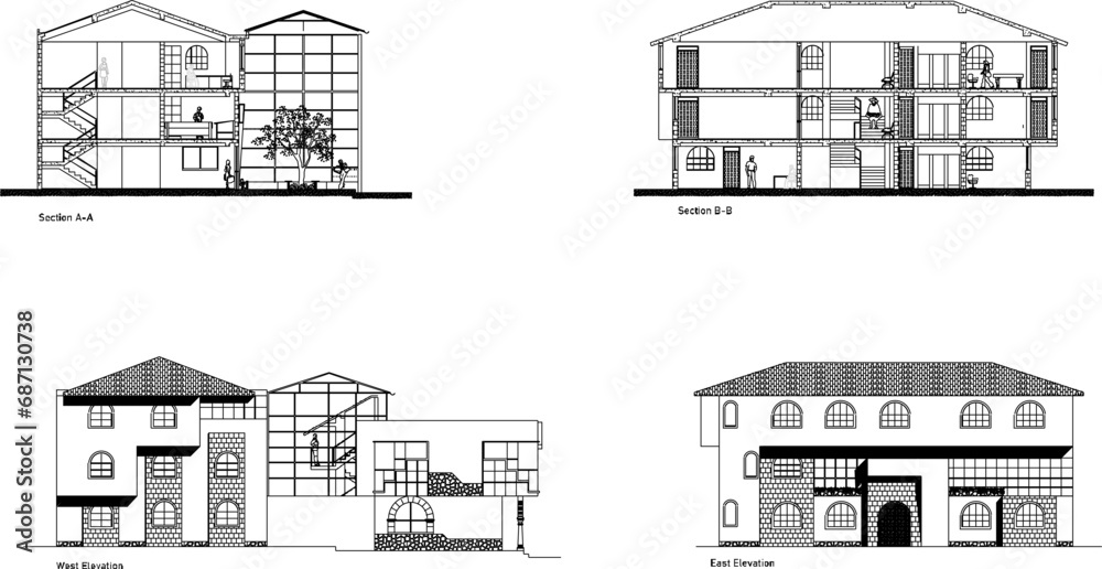 Vector sketch illustration of architectural design and appearance of a ...