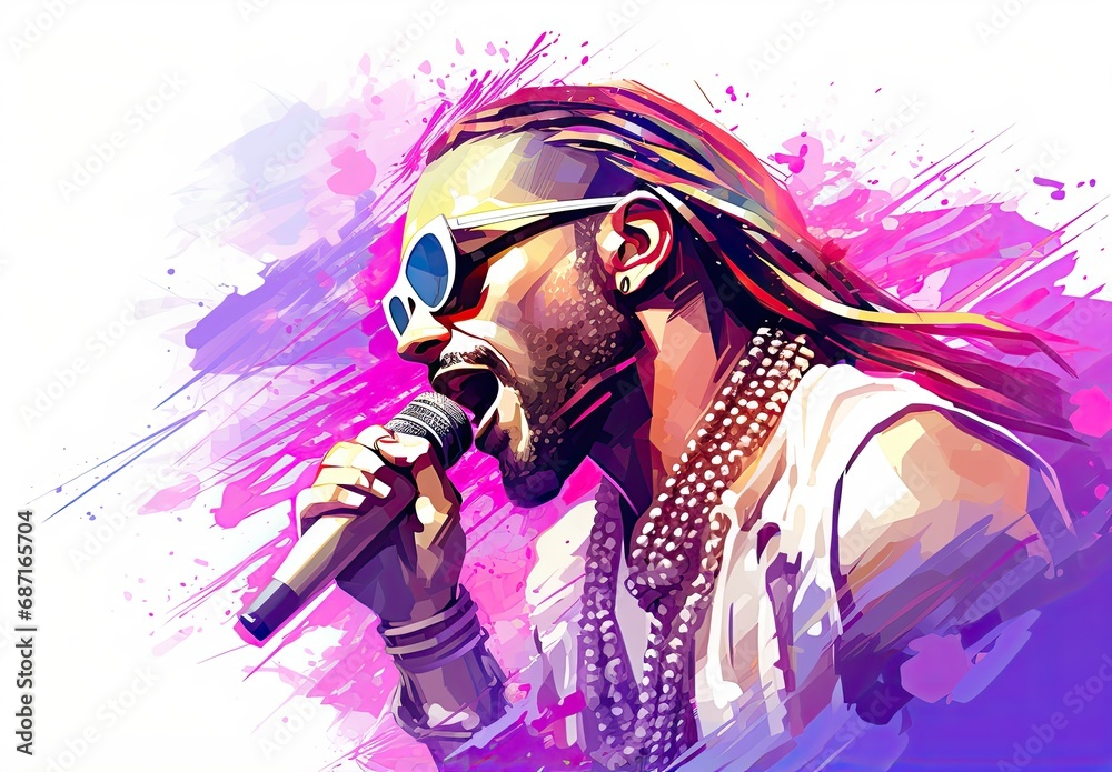 Singing male soloist with a microphone. Portrait of the vocalist ...