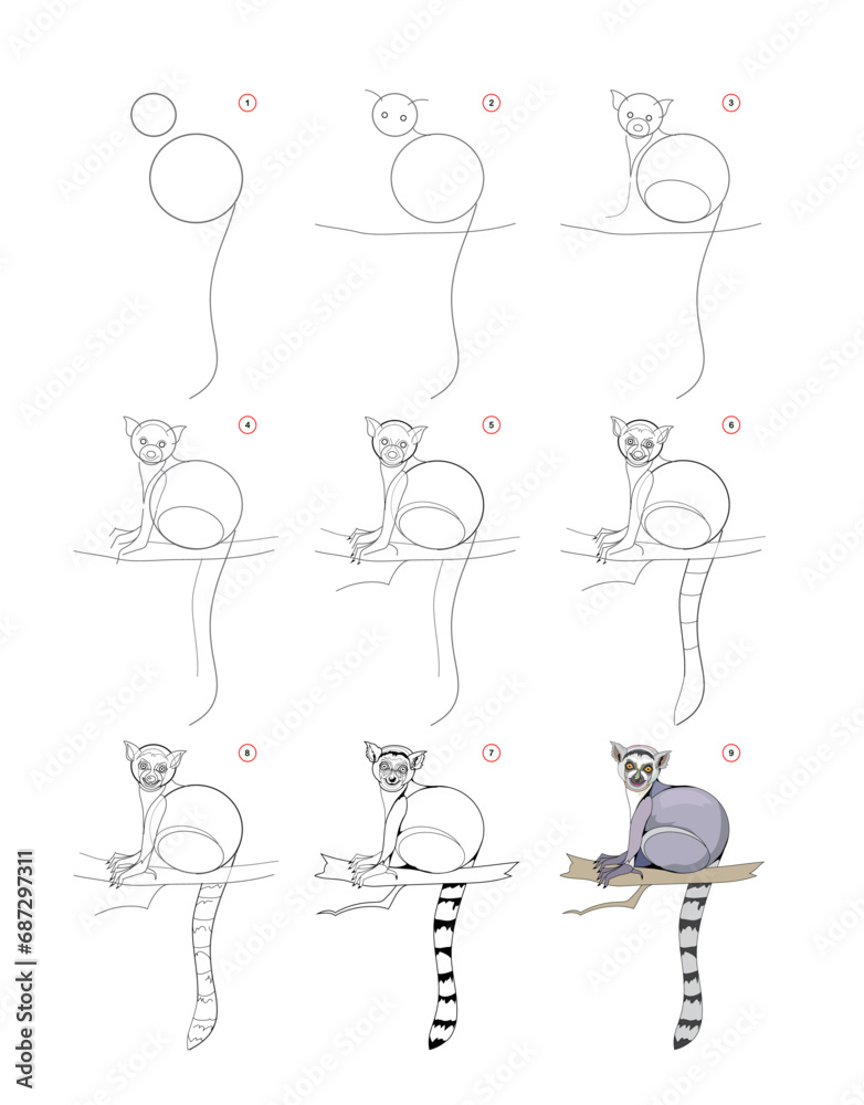 Vetor How to draw a cute little lemur. Educational page for children ...