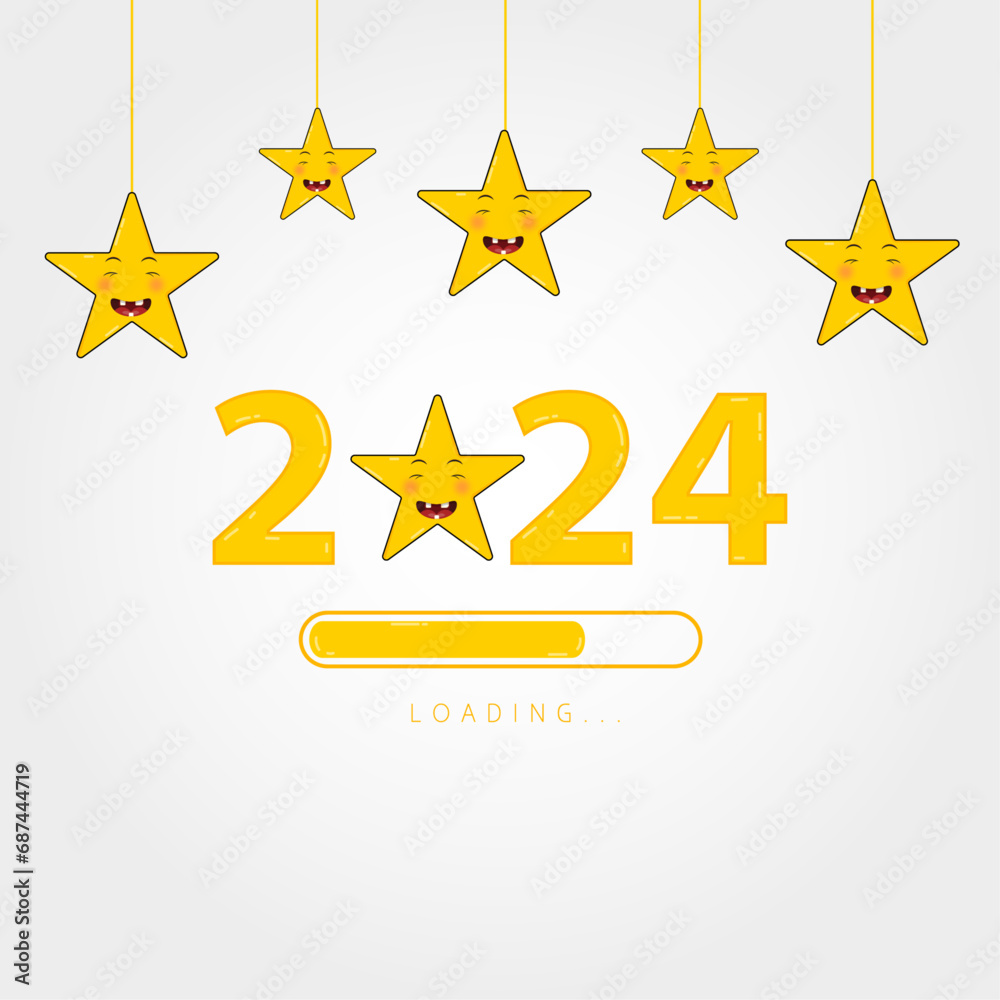 2024 concept poster template, comic cartoon style vector new year ...