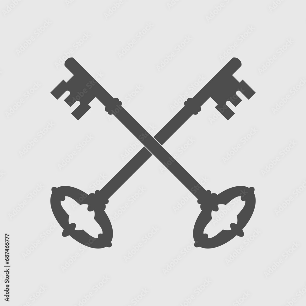 Two crossed keys graphic icon. Ancient keys isolated sign on white ...
