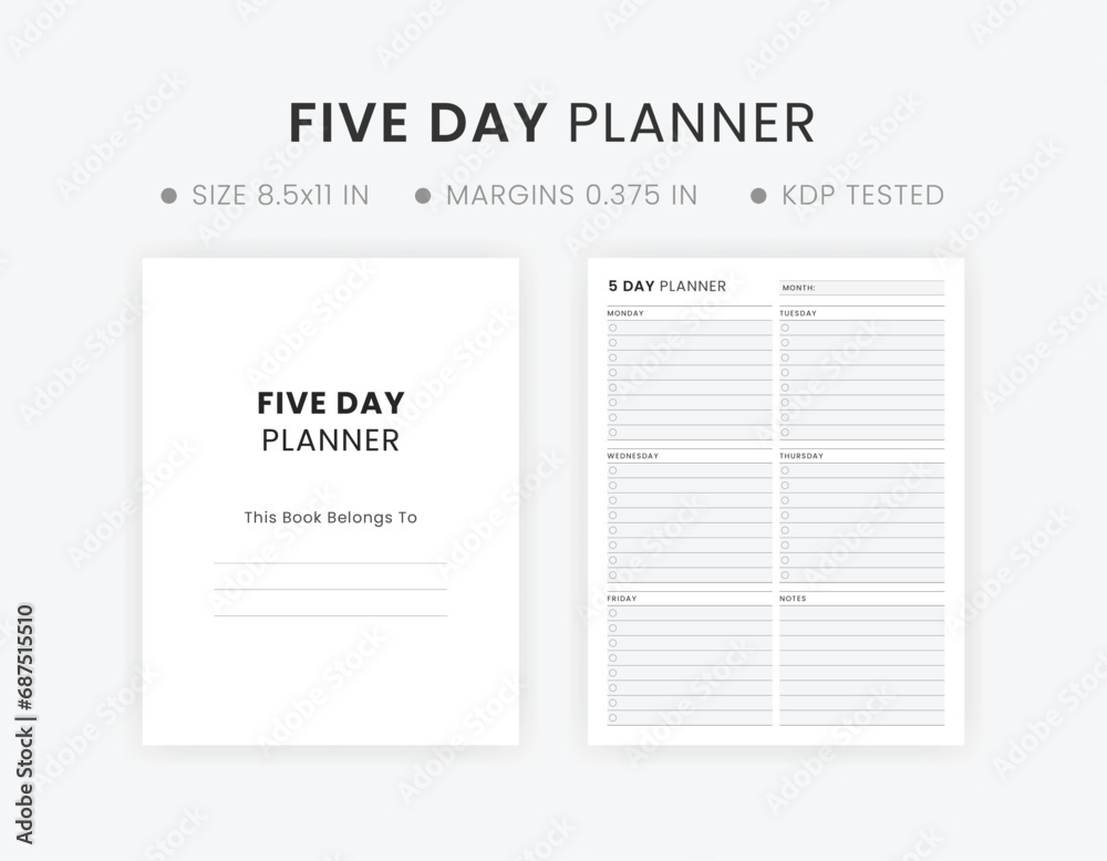 5-Day Weekly Planner Printable To-Do List Stock Vector | Adobe Stock