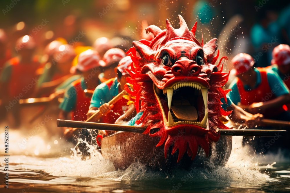 Dragon boat race, where teams paddle vigorously to the beat of drums ...