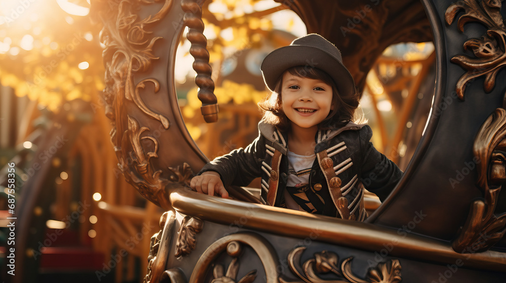 Boy in a Pirate Costume Exploring a Pirate Ship Playground with ...