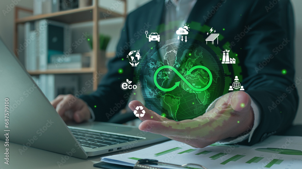 Infinity symbol with ESG environmental protection concept. Businessman ...