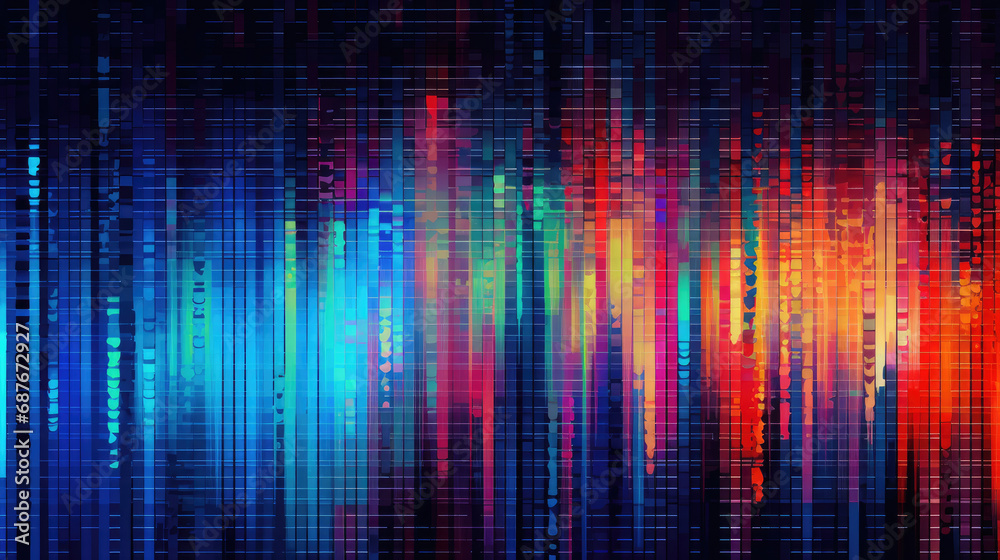Abstract pixelated digital equalizer glitched rainbow colored ...