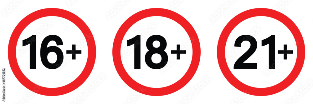 Age limit sign set. Warning censure symbol isolated on white background ...