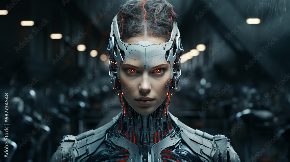 female robot face concept, AI artificial intelligence, advanced ...