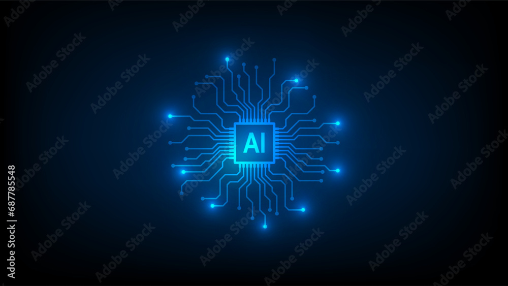 AI Artificial intelligence processor MCU chip icon symbol on blue ...