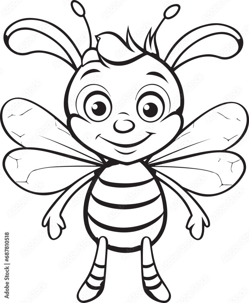 hand drawn bee outline kawai style coloring page illustration Stock ...