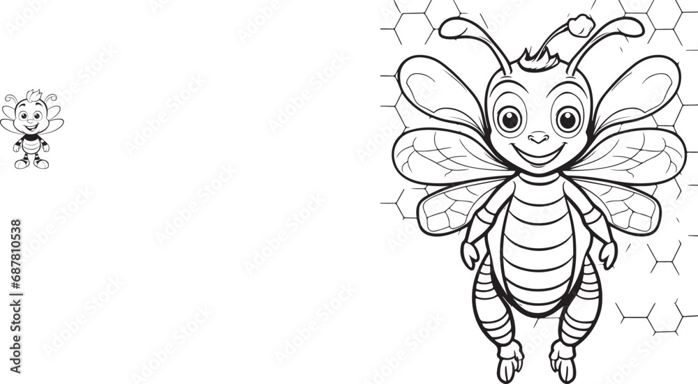 hand drawn bee outline kawai style coloring page illustration Stock ...
