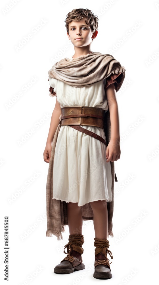 A little kid boy child wears ancient aged Roman clothing. Generative AI ...