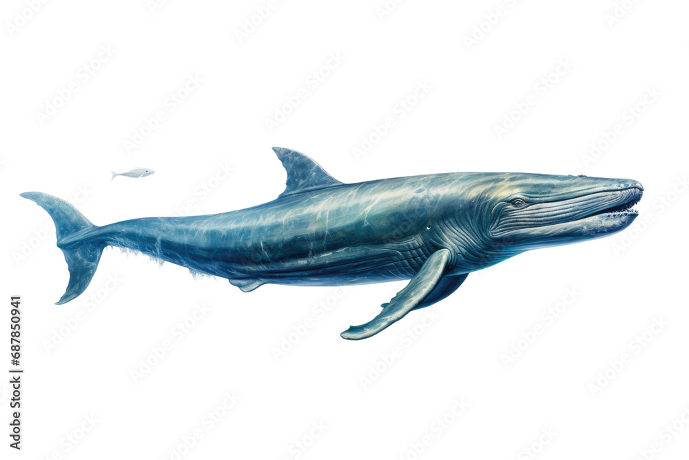 Animal Undersea Encounters Blue Whale Fish Companions on a White or ...