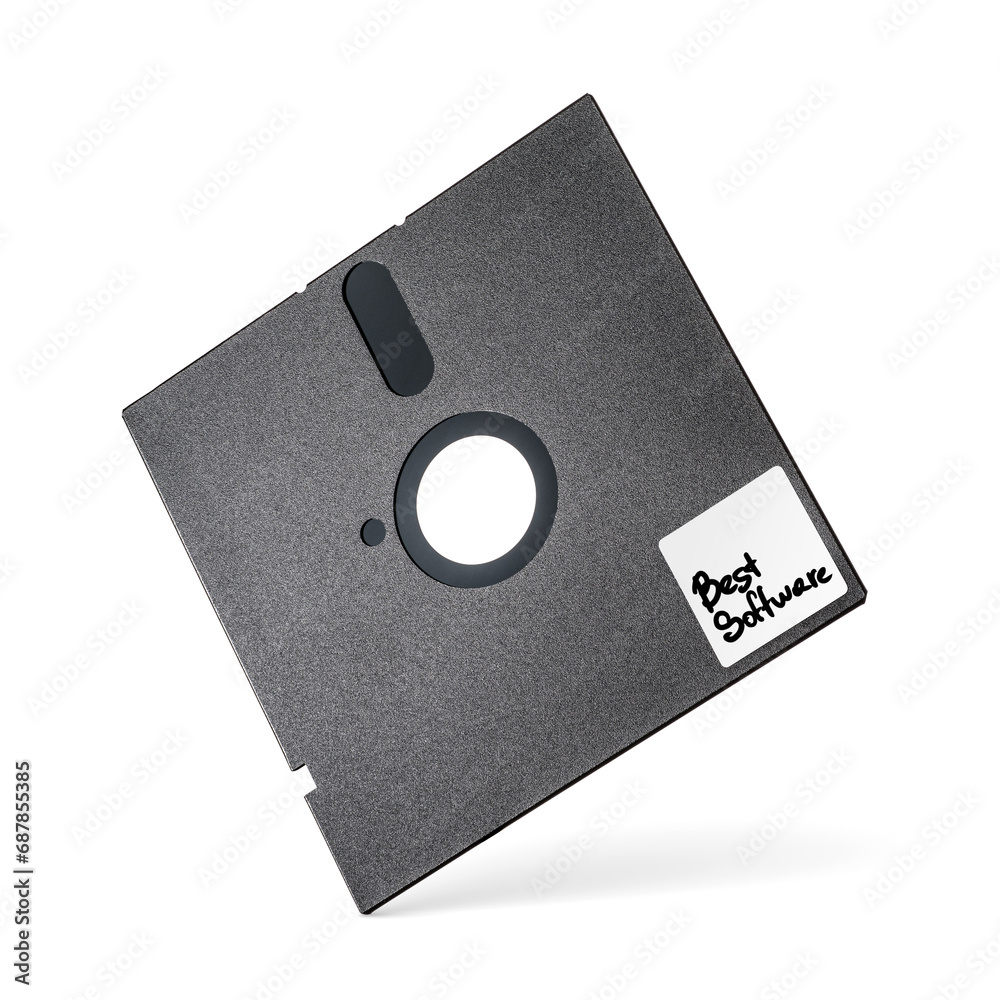 5.25 inch floppy disk isolated. Old diskette with label Best Software ...