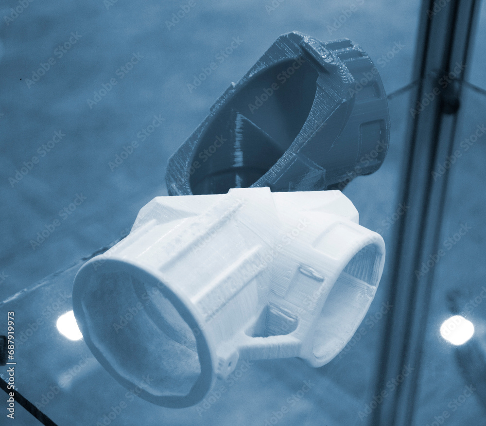 Pipe parts printed on 3D printer close-up. Details pipe 3D printed from ...