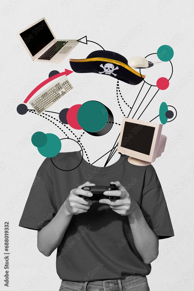 Collage 3d pinup pop retro sketch image of lady obsolete devices ...