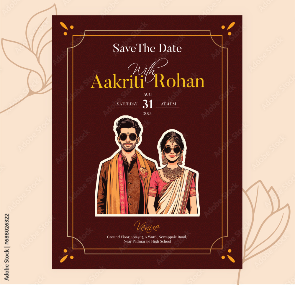 Traditional Royal Wedding Invitation card design with Bride and Groom ...