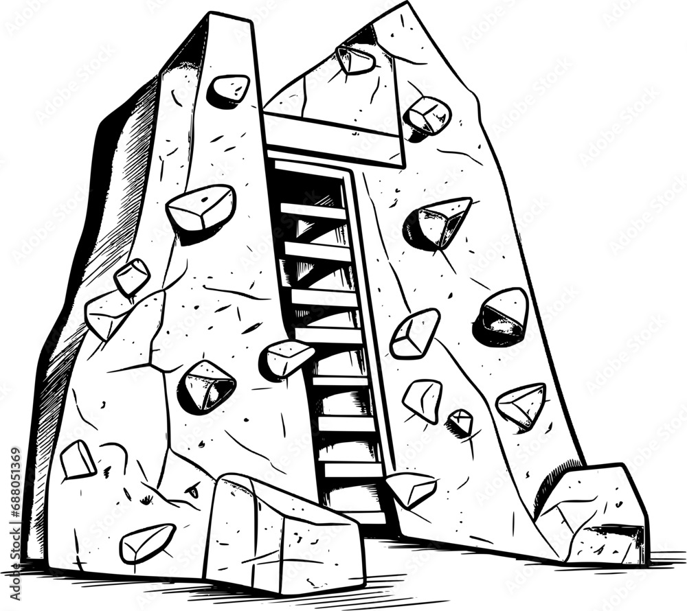 Indoor Bouldering Climbing Wall Vintage Outline Icon In Hand-drawn ...