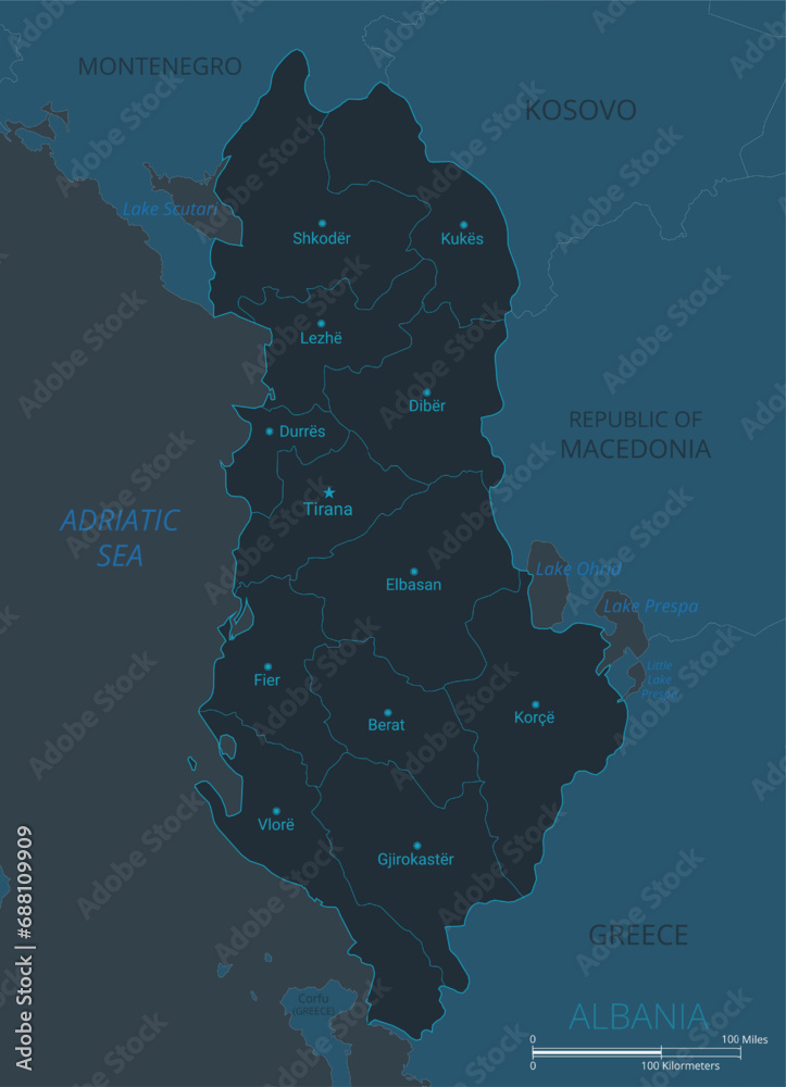 Albania map. High detailed map of Albania with countries, borders ...