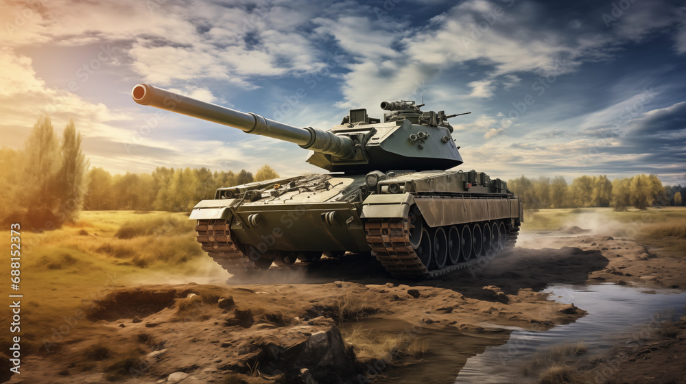 Main battle tank in hyper realistic style. Armored fighting vehicle ...