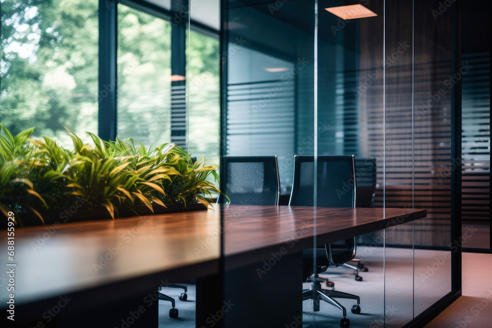 Nice modern office with beautiful long office corridor with defocused ...