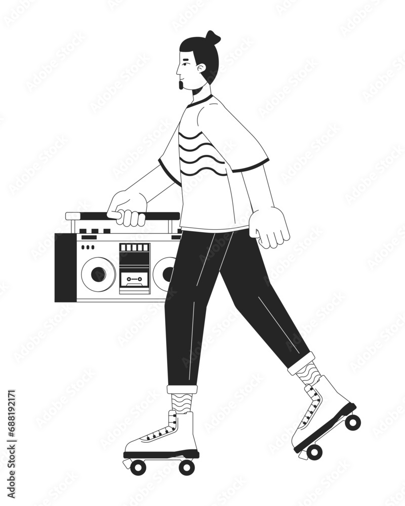 Image vectorielle Stock Rollerblading with boom box black and white ...
