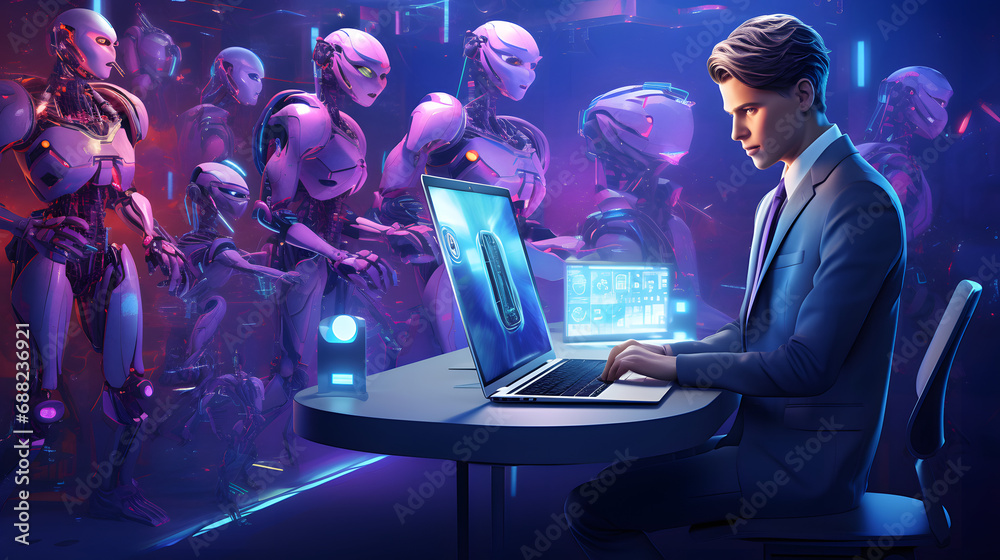 an advanced scene showcasing AI-Powered Personalized Work Environments ...