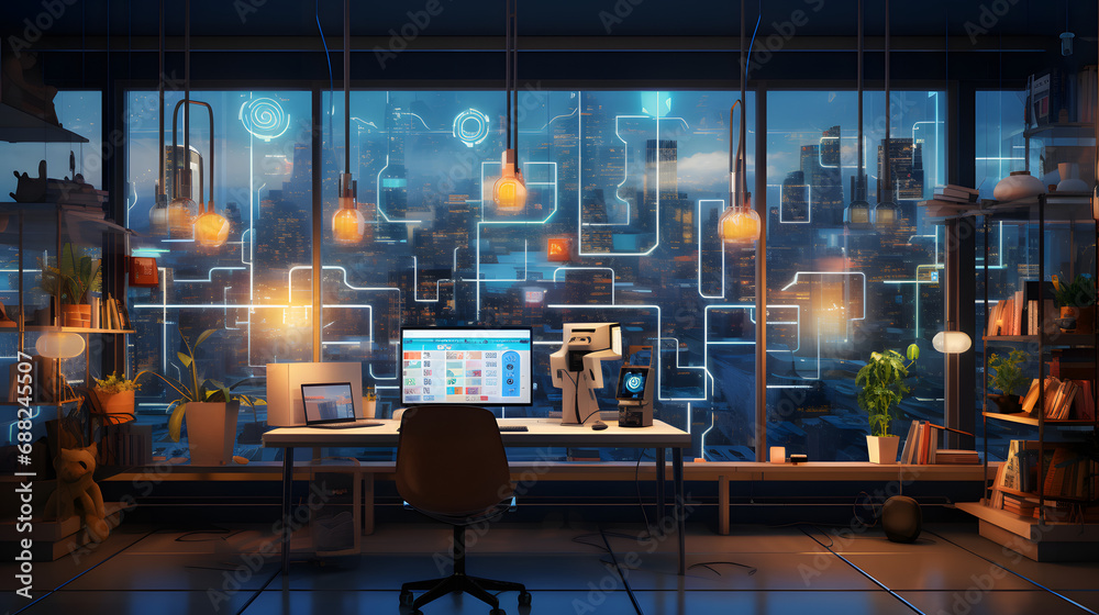 an advanced scene showcasing AI-Powered Personalized Work Environments ...