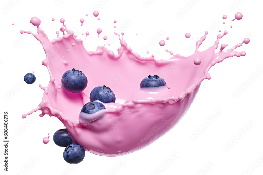 milkshake splash with blueberries isolated on transparent background ...
