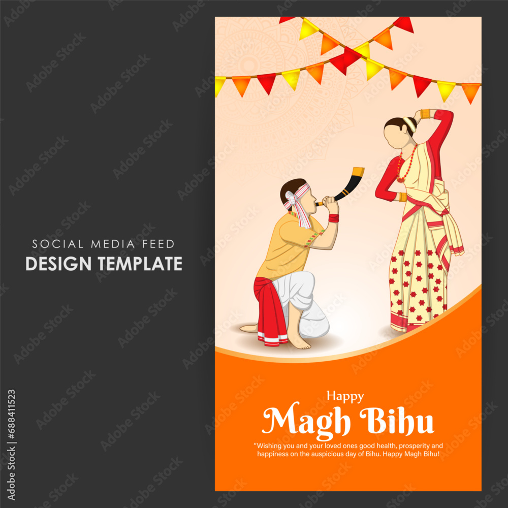 Vector illustration of Happy Magh Bihu social media feed template Stock ...