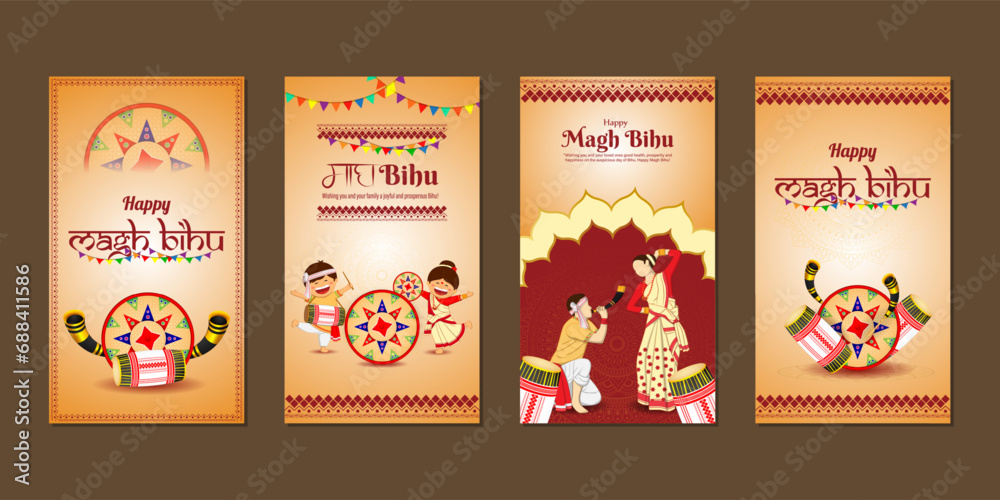 Vector illustration of Happy Magh Bihu social media feed set template ...