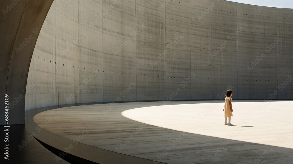 Little Girl Standing in an Open Concrete Area Stock Photo | Adobe Stock