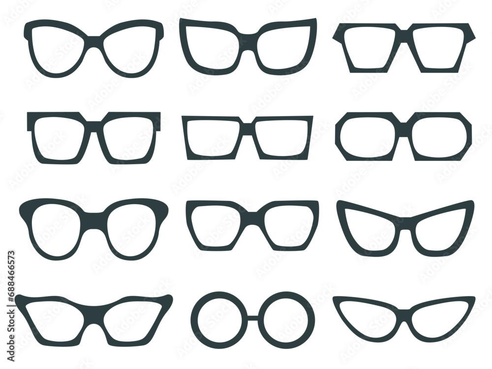 Sunglasses of different shapes set. Black plastic frame for sun ...