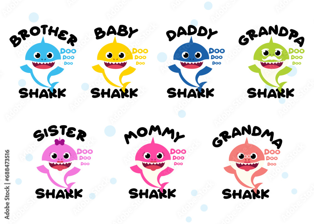 Baby shark birthday card. Cartoon sharks characters. Baby Shark Icons ...