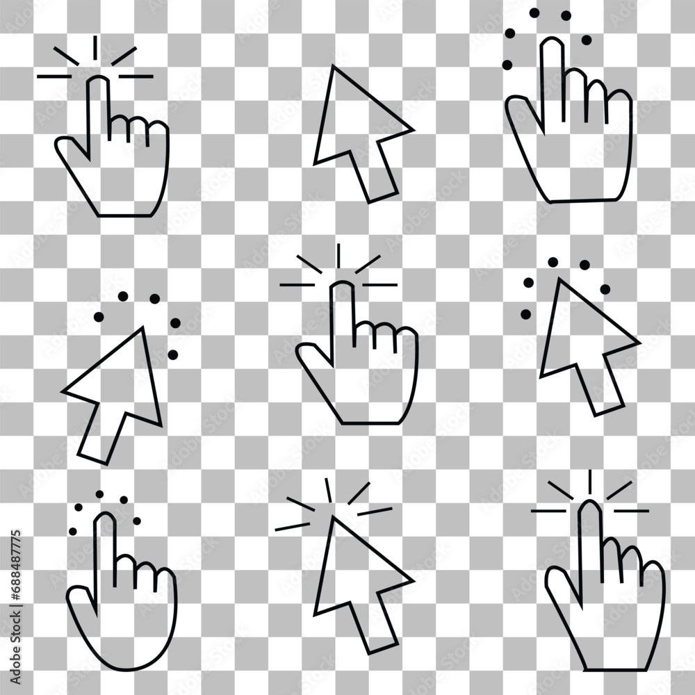 Computer mouse click cursor gray arrow icons set and loading icons. Cursor icon .Hand clicking ...
