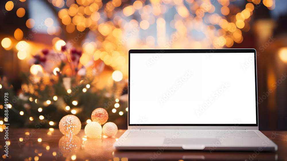 Blank white display screen mockup. Modern monitor template Copy space ...